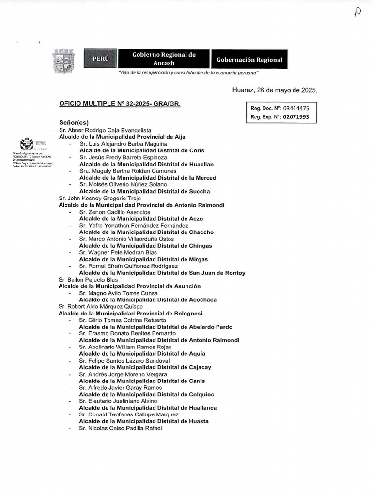 OFICIO MULT N° 32-2025-GRA-GR | PDF