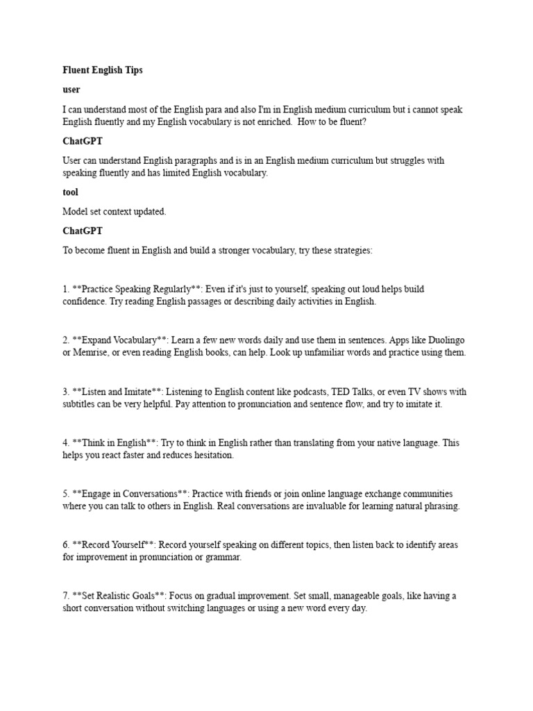 Fluent English Tips | PDF | Subject (Grammar) | Verb