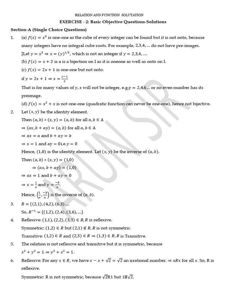 Relations and Functions - Solutions - (Exercise-2) | PDF | Function (Mathematics) | Mathematical ...