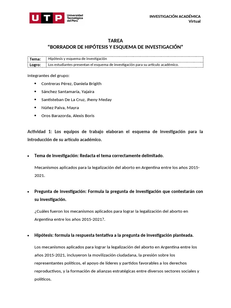 Tarea s.9. Esquema de Investigación | PDF | Aborto | Derechos de las mujeres