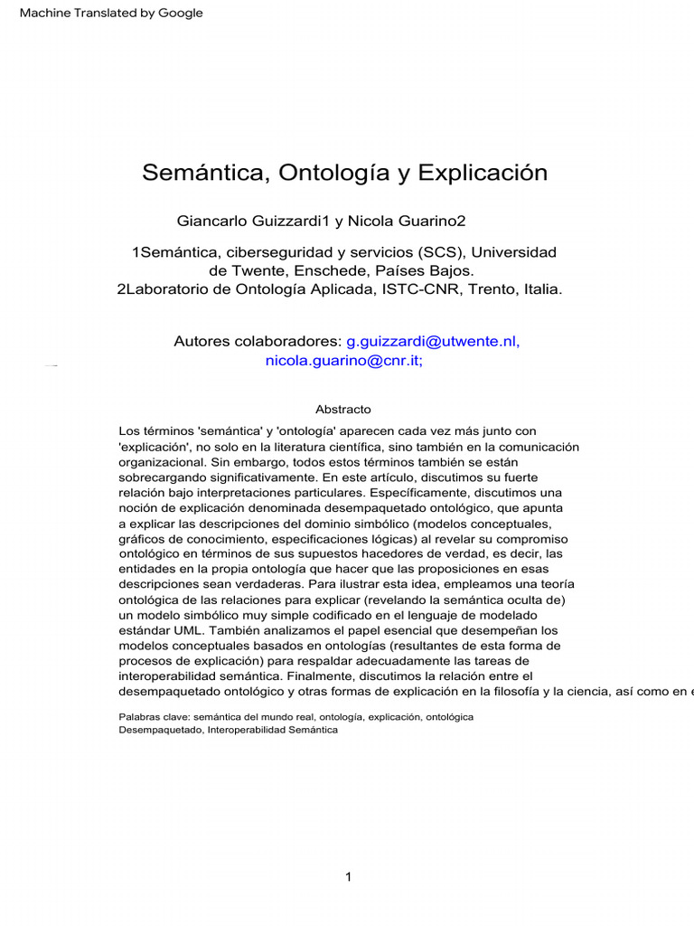 Semantics Ontology and Explanation - Es | PDF | Ontología | Modelo conceptual