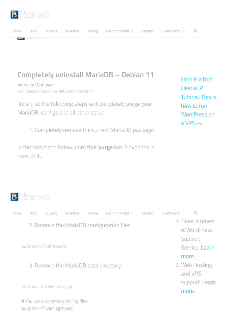Completely Uninstall MariaDB - Debian 11 - Bizanosa | PDF | Software ...