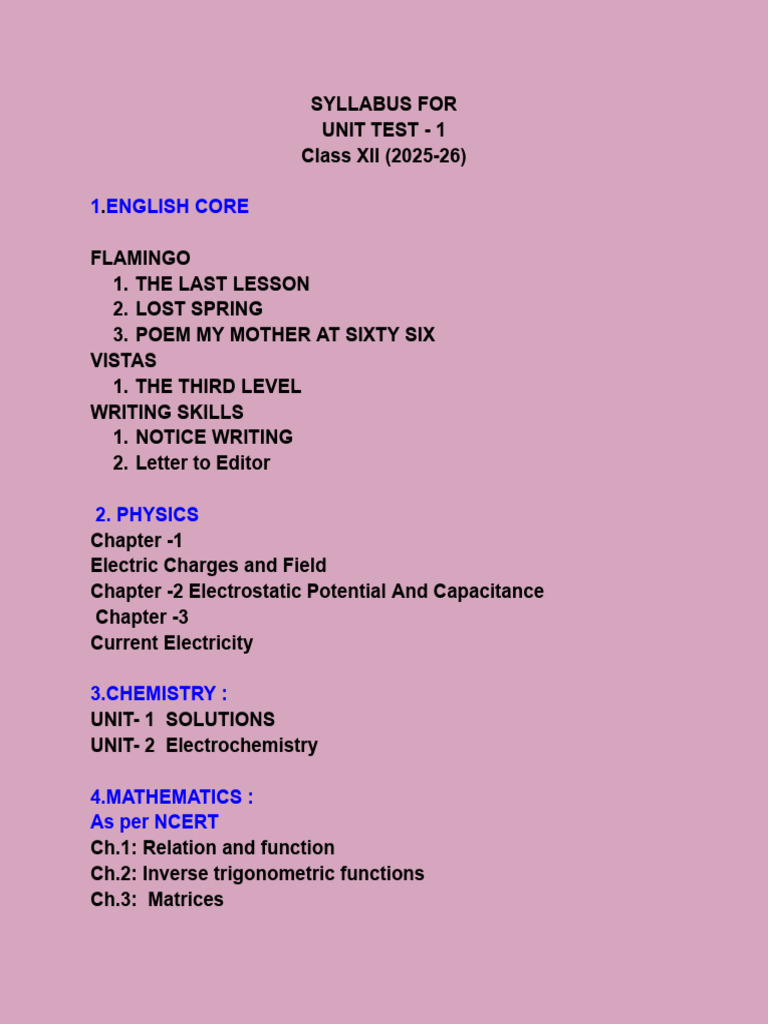 Syllabus Xii N.M. Unit Test - 1 | PDF