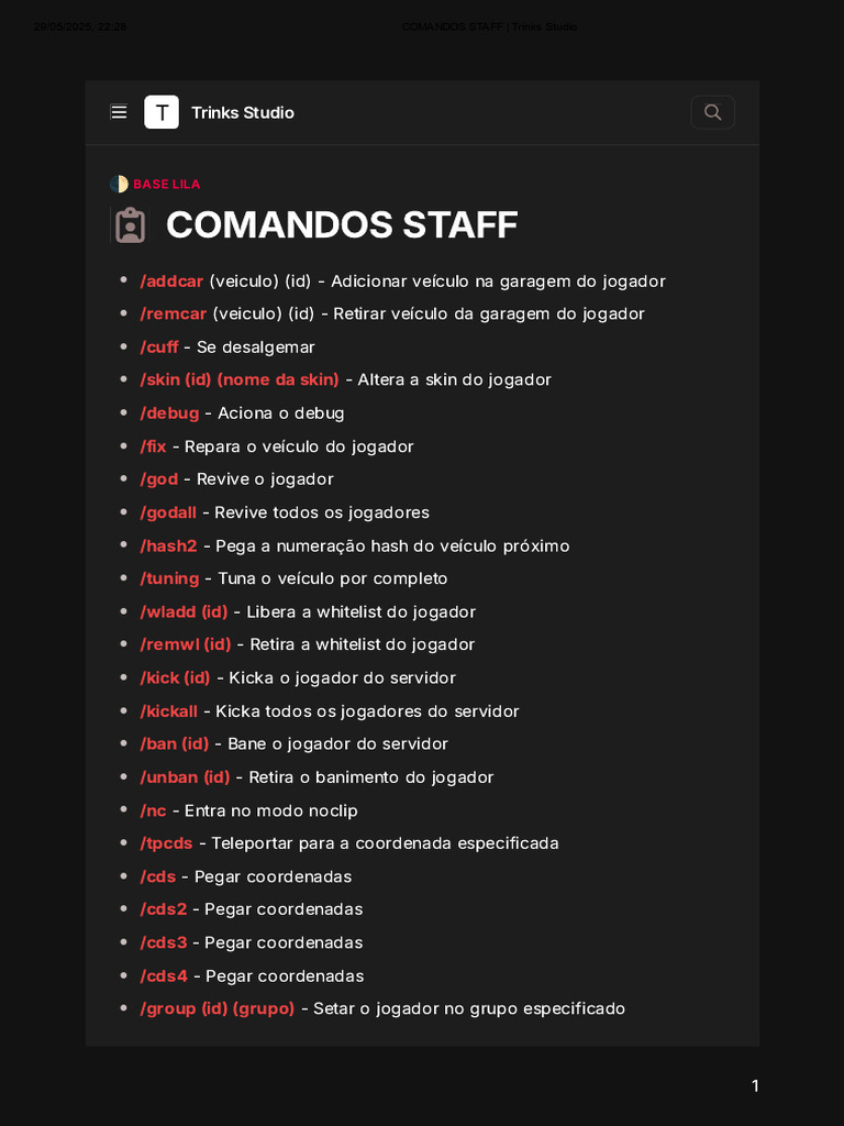 Comandos de Staff para Trinks Studio | PDF