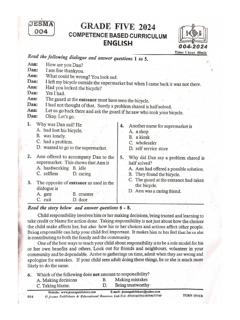 Grade 5 Jesma 004 English | PDF