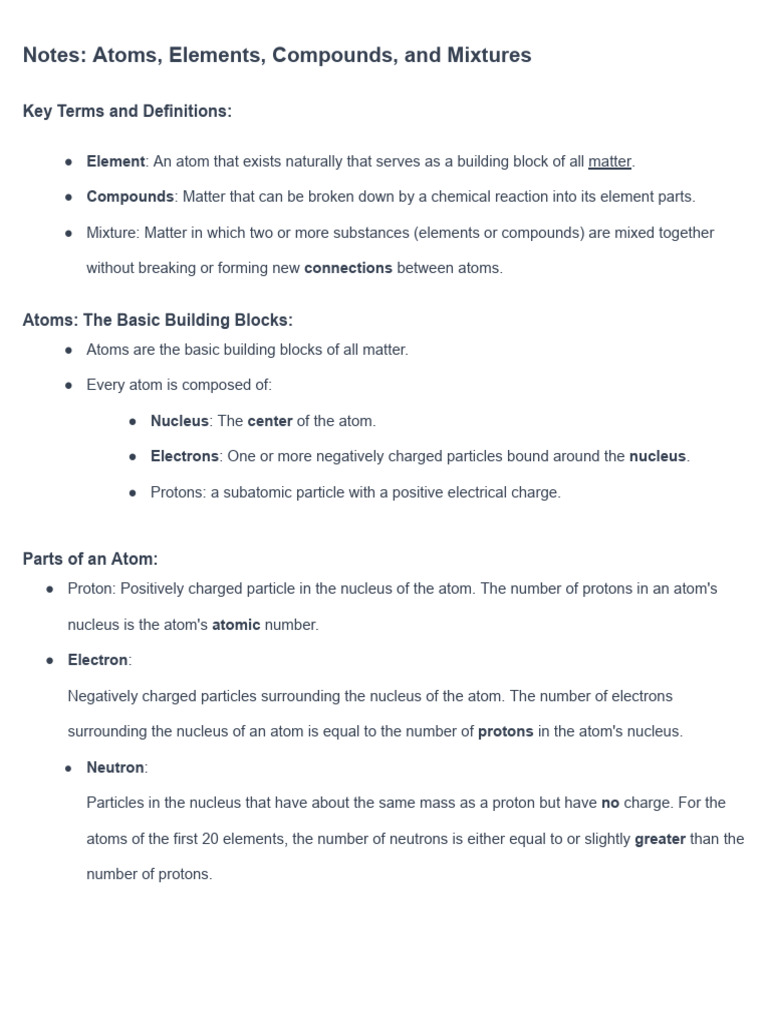 Atoms, Elements, Compounds, and Mixture | PDF