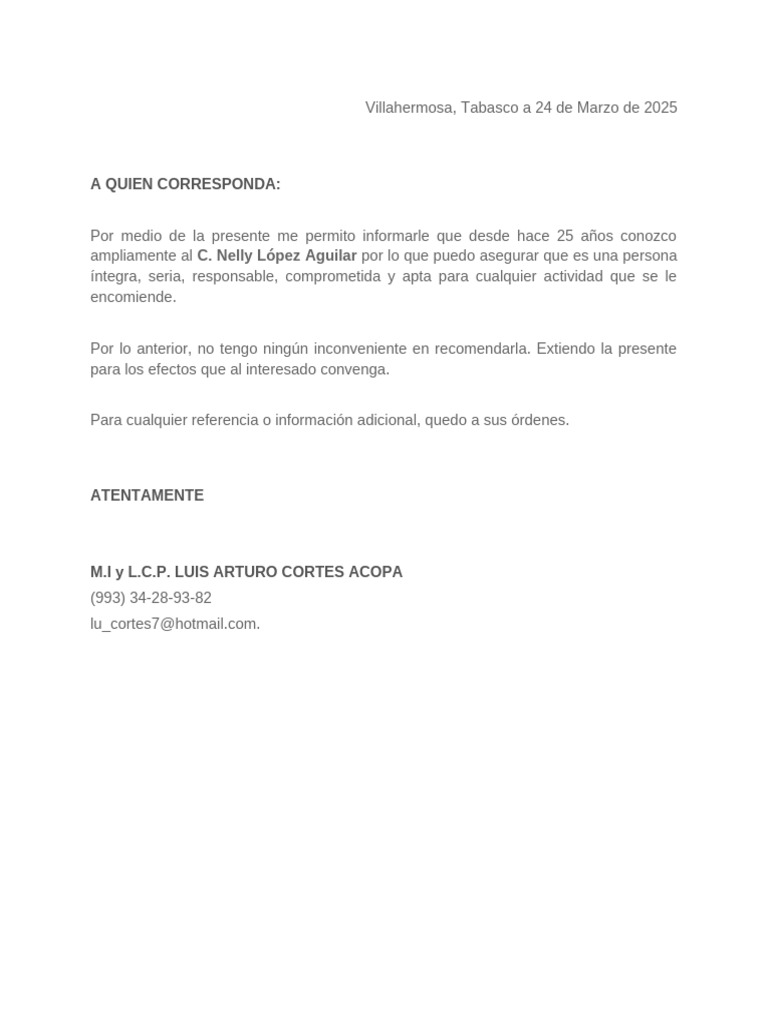 Recomendación para Nelly López Aguilar | PDF