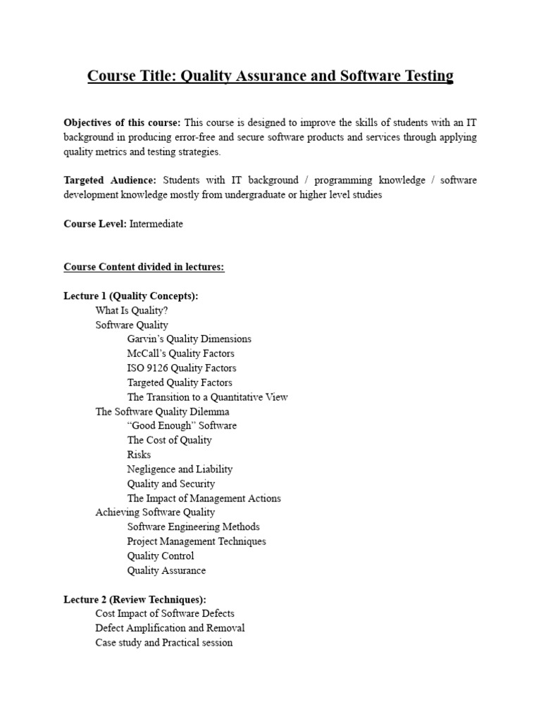 Quality Assurance And Software Testing Pdf Software Quality
