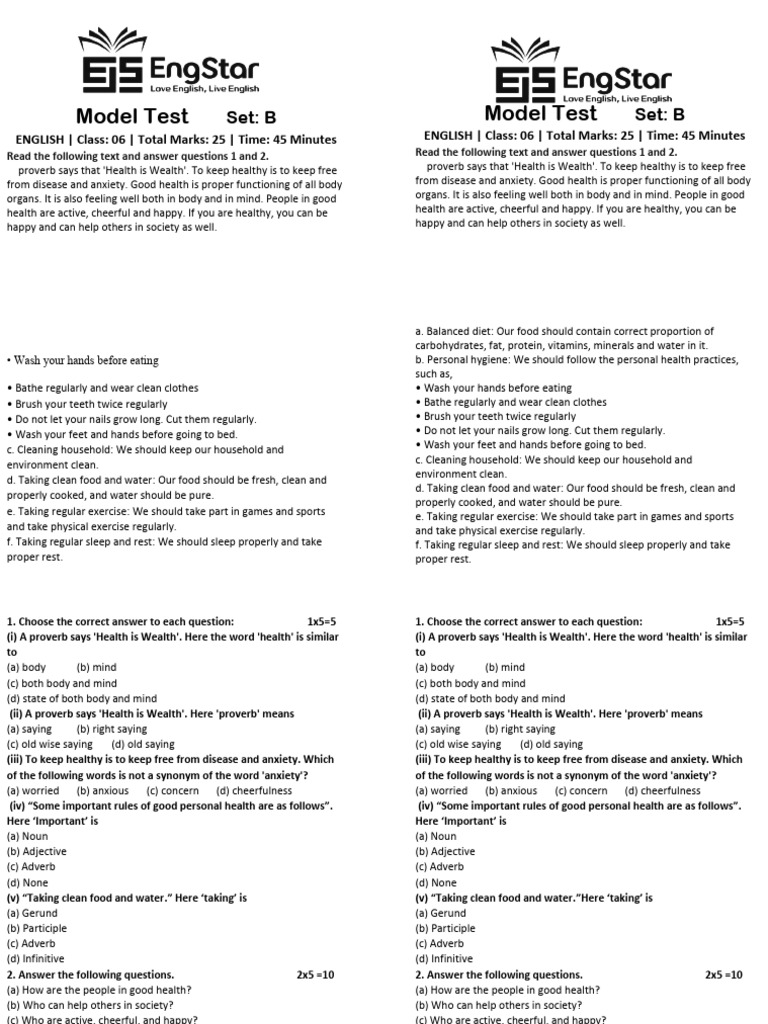 Health and Hygiene for Class 6 | PDF | Hygiene | Foods