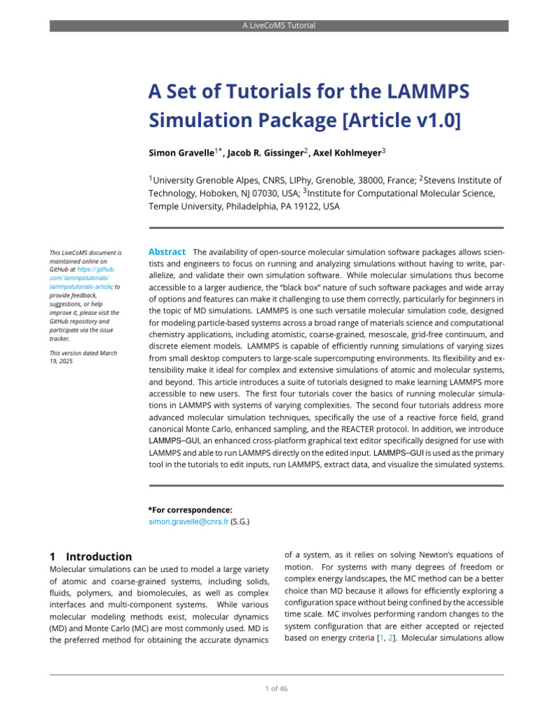 A Set of Tutorials For The LAMMPS Simulation Package (Article v1.0) | PDF | Command Line ...