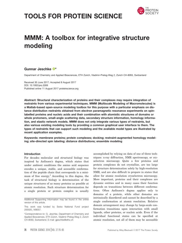 Protein Science - 2017 - Jeschke - MMM A Toolbox For Integrative ...