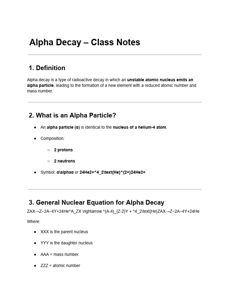 Alpha Decay - Class Notes | PDF | Radioactive Decay | Atoms