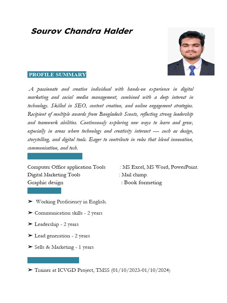 CV of Sourov Chandra Halder | PDF | Human Communication