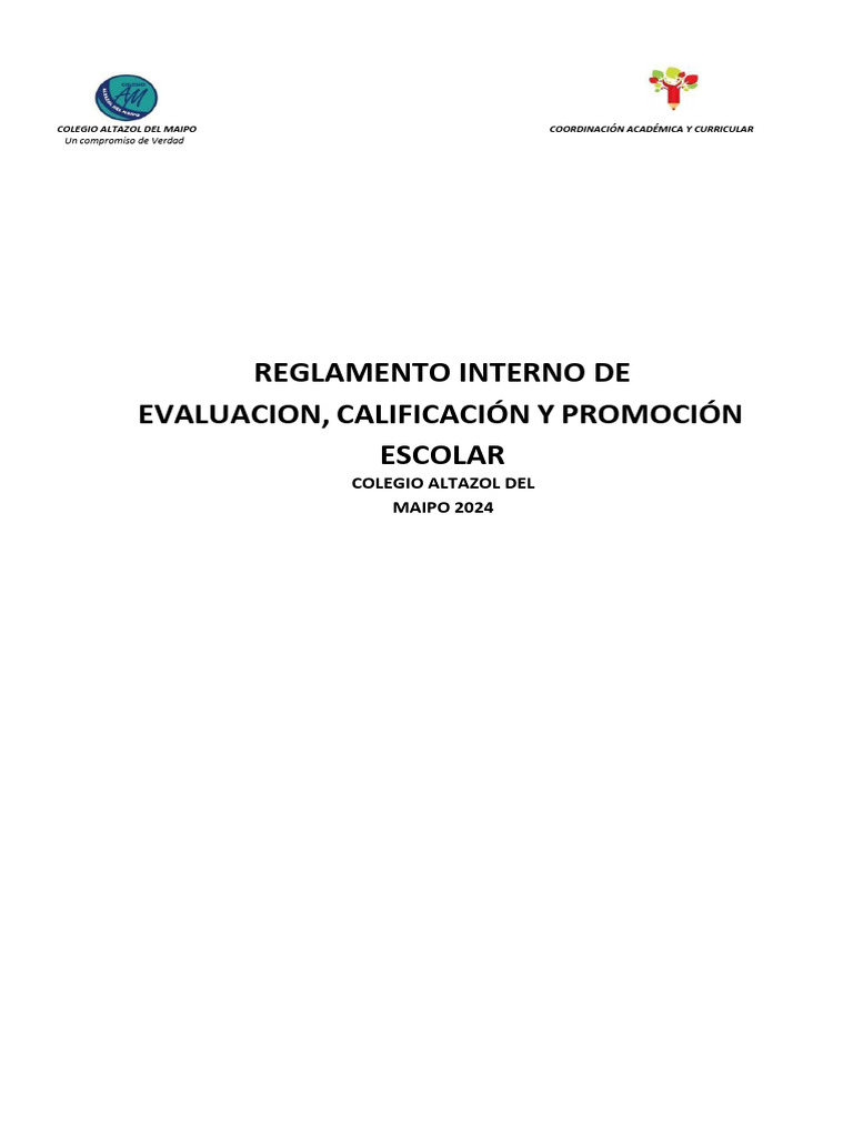 Reglamento de Evaluacion Colegio Altazol 2024 | PDF | Evaluación | Aprendizaje