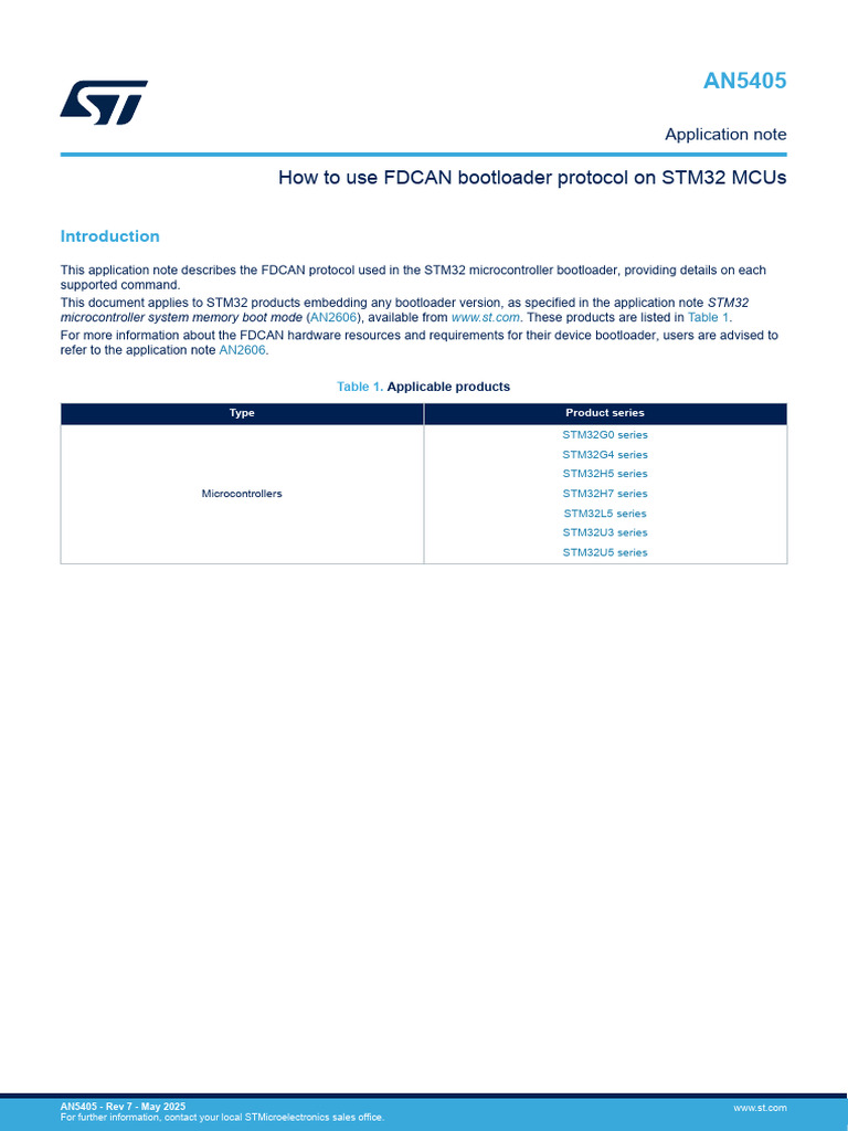An5405 How To Use Fdcan Bootloader Protocol On Stm32 Mcus Stmicroelectronics en | PDF | Booting ...