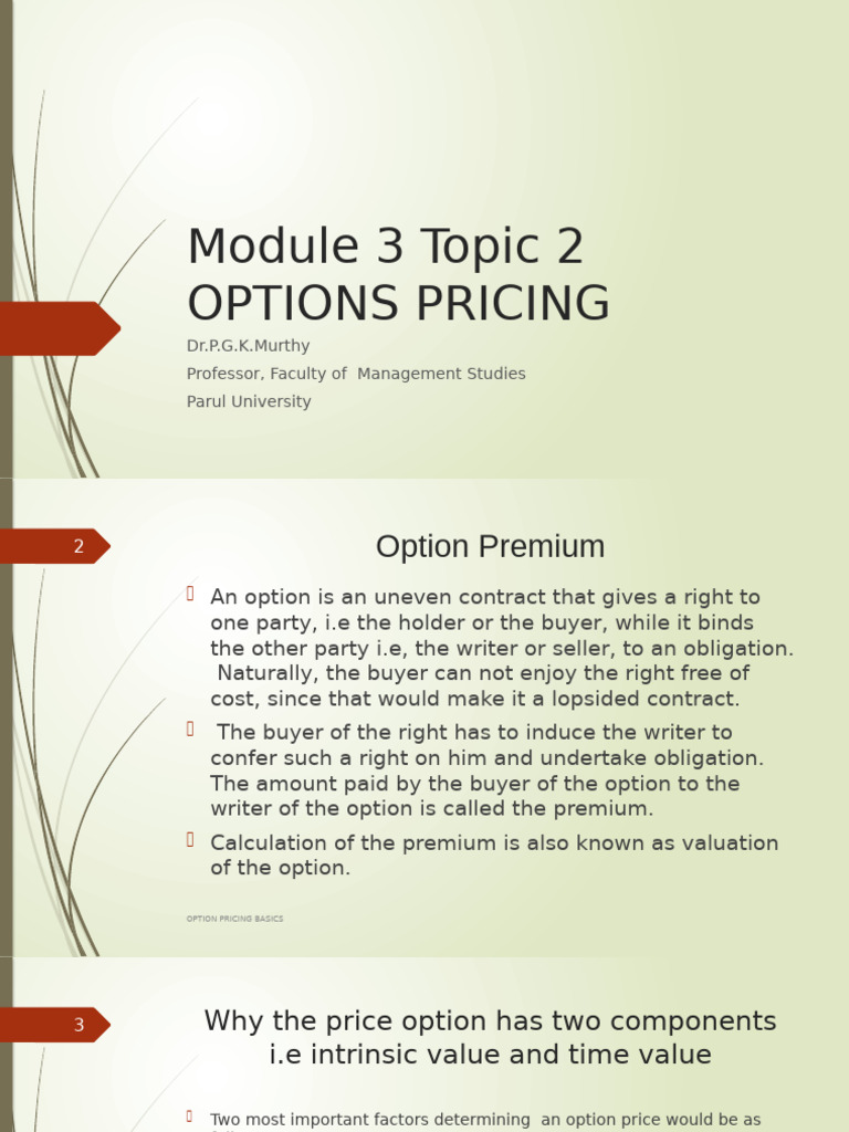 Module 3 Topic 2 Option Pricing | PDF | Option (Finance) | Put Option
