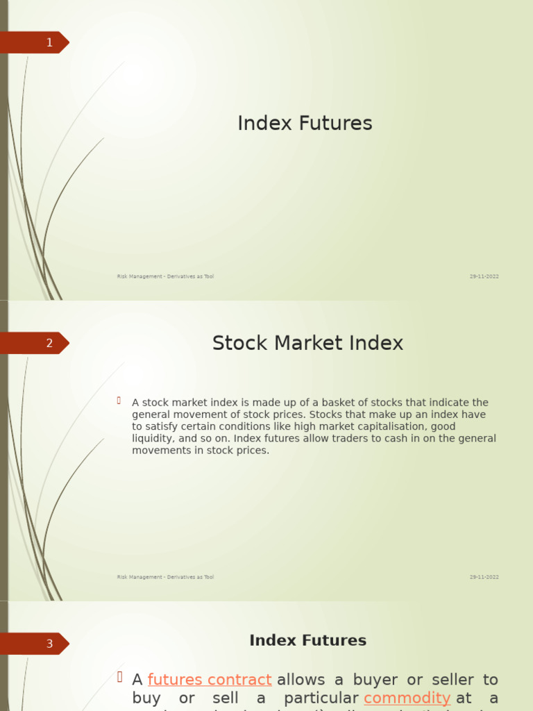 Module 1 Topic 6 Index Futures | PDF | Option (Finance) | Futures Contract