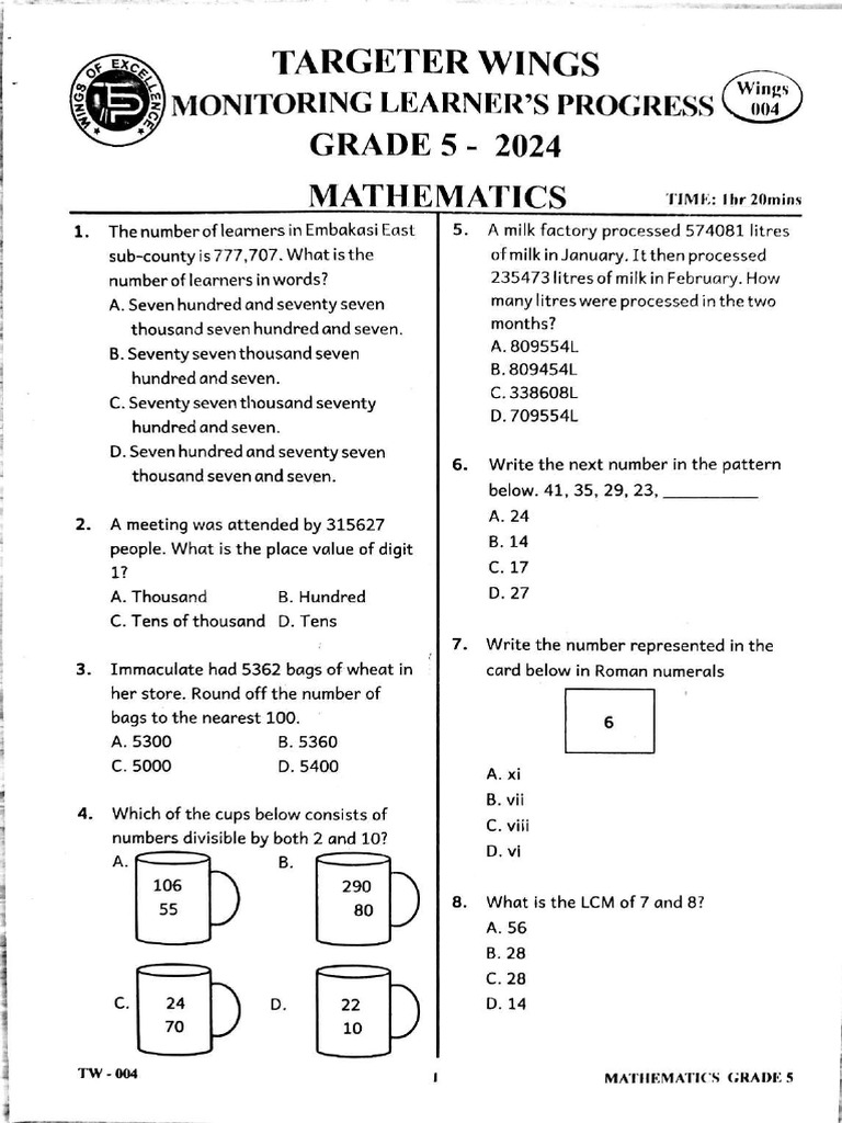Grade 5 004 Targeter Wings All Subjects With Marking Scheme PDF | PDF