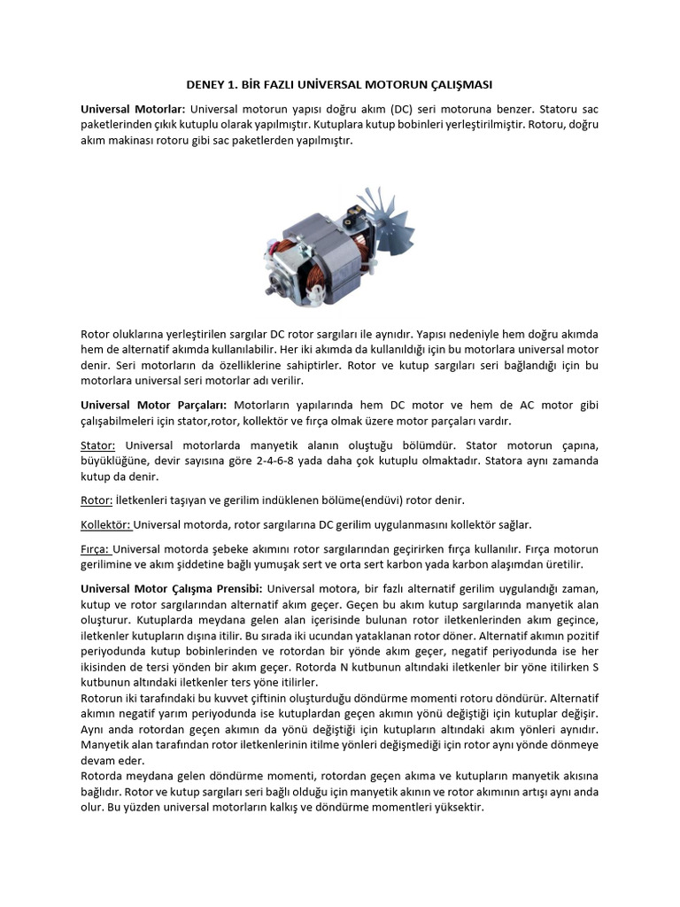 Deney 1 Universal Motor PDF 17032023 | PDF