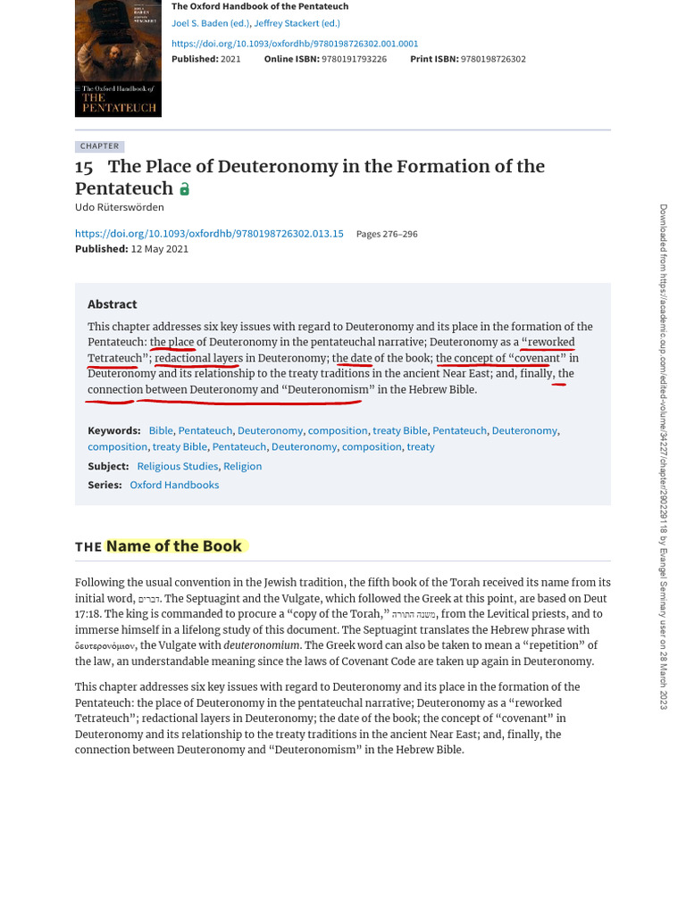Deuteronomy's Role in the Pentateuch | PDF | Book Of Deuteronomy | Torah