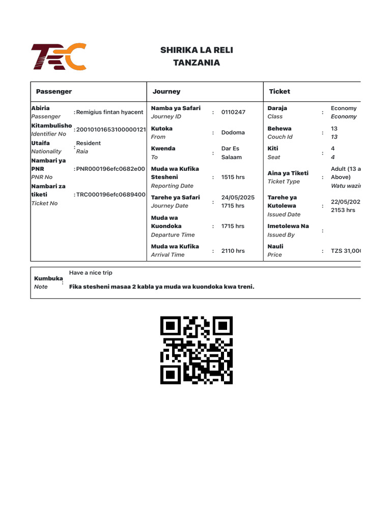 TRC SGR Ticketing Online Sales | PDF | Tanzania