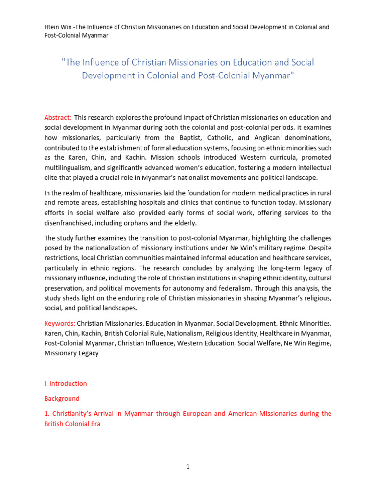 Missionaries' Impact on Myanmar Education | PDF | Christian Mission ...
