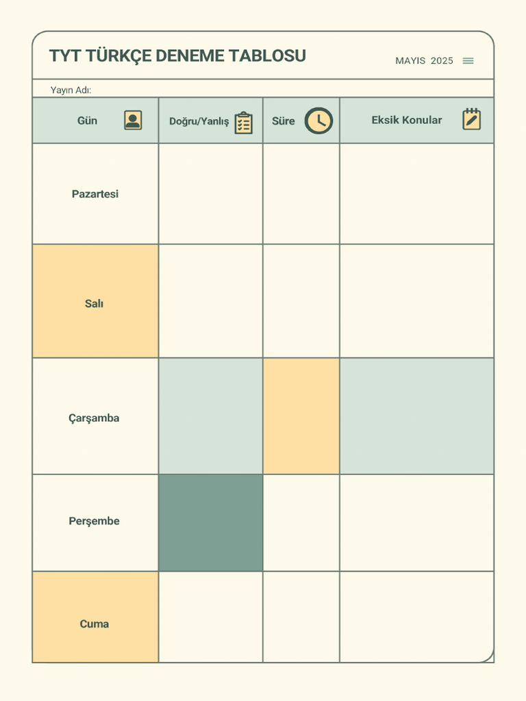 Yeşil Ve Sarı Sade Görev Takip Tablosu A4 Belge Kopyası_20250426_110924_0000 | PDF