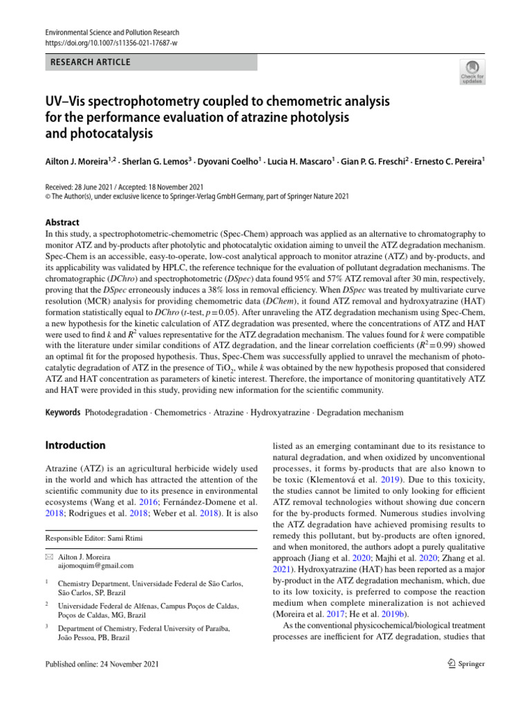 UV-Vis Spectrophotometry Coupled To Chemometric Analysis For The Performance Evaluation of ...