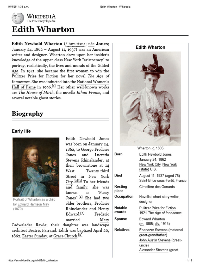 Edith Wharton - Wikipedia | PDF | Edith Wharton