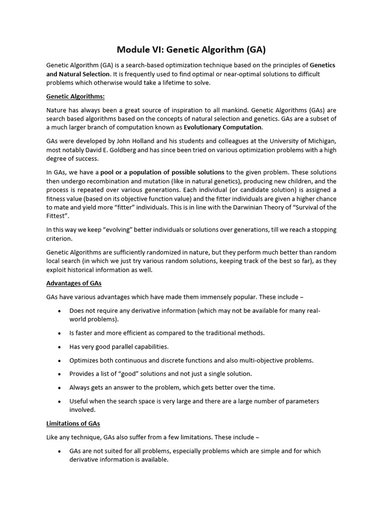 Moddule 6 -Genetic Algorithm | PDF | Genetic Algorithm | Mathematical Optimization