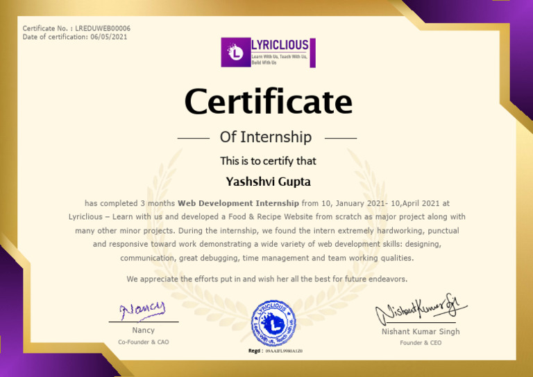 Internship Completion Certificate | PDF