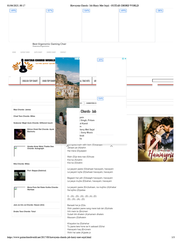 Hawayein Chords - Jab Harry Met Sejal - GUITAR CHORD WORLD | PDF
