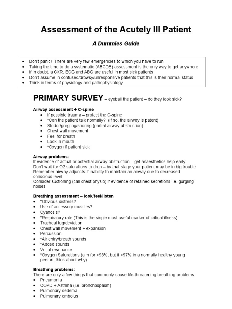 Assessment of The Acutely Ill Patient | PDF
