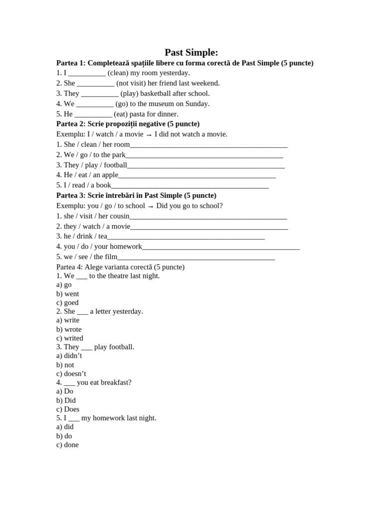 Fisa Past Simple Reg Nereg A1 A2 | PDF