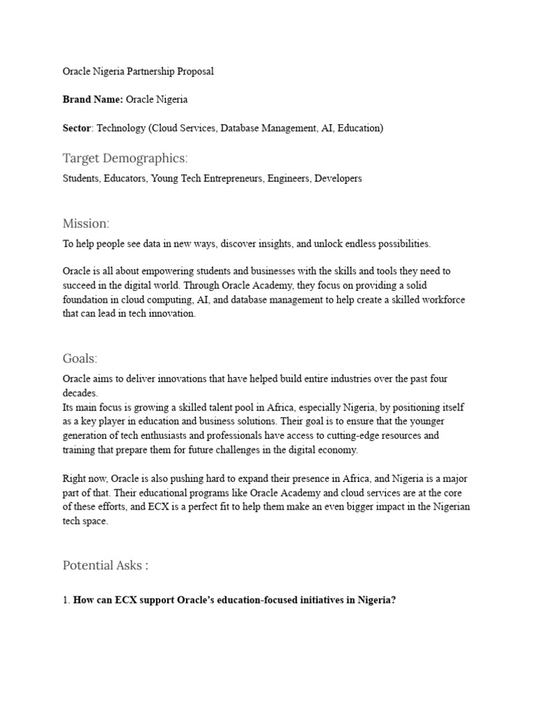 Oracle Nigeria Partnership Proposal | PDF | Oracle Corporation ...