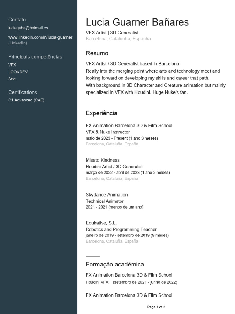 VFX Artist and 3D Generalist Profile | PDF