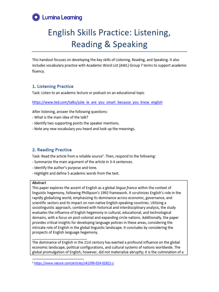 English Skills Practice Handout | PDF | English Language | Hegemony