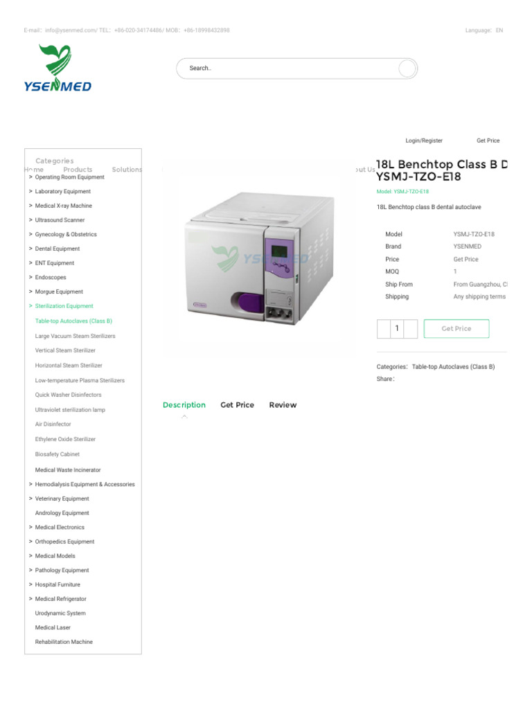 18L Benchtop Class B Dental Autoclave YSMJ-TZO-E18, Table-Top Aut | PDF ...