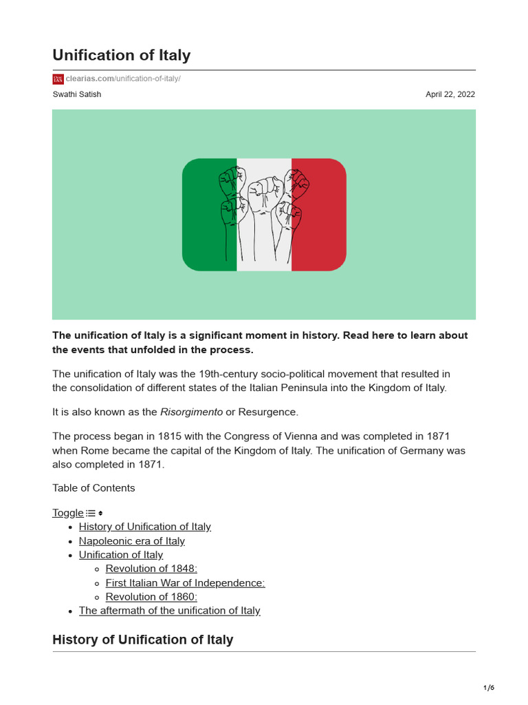 Unification of Italy | PDF | Italy | Europe
