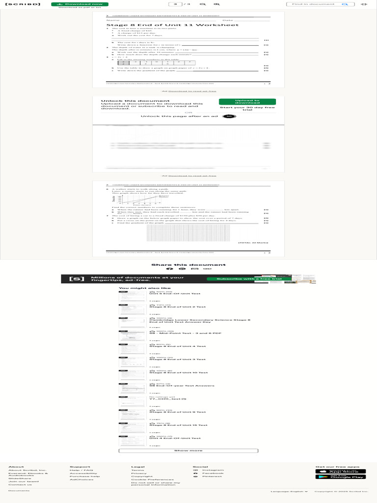 Cambridge Math 8 Unit 11 Worksheet | PDF | Scribd | Cartesian ...