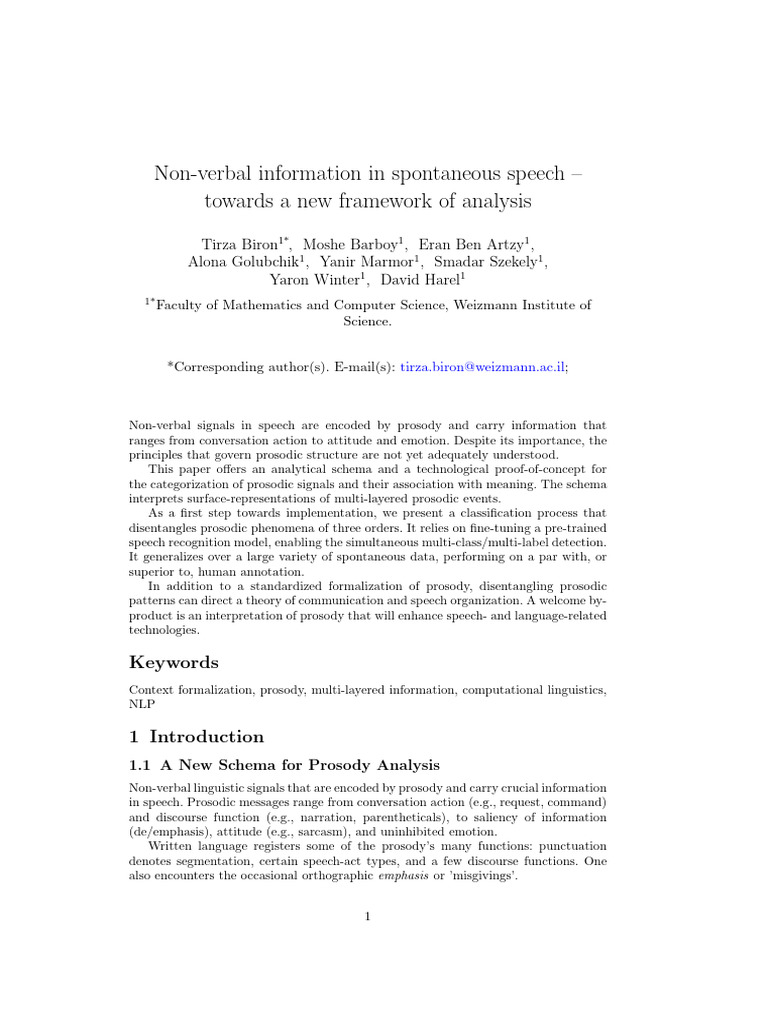 Non-Verbal Information in Spontaneous Speech | PDF | Information ...