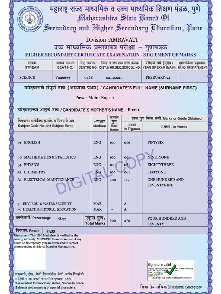 10+2 Marksheet | PDF