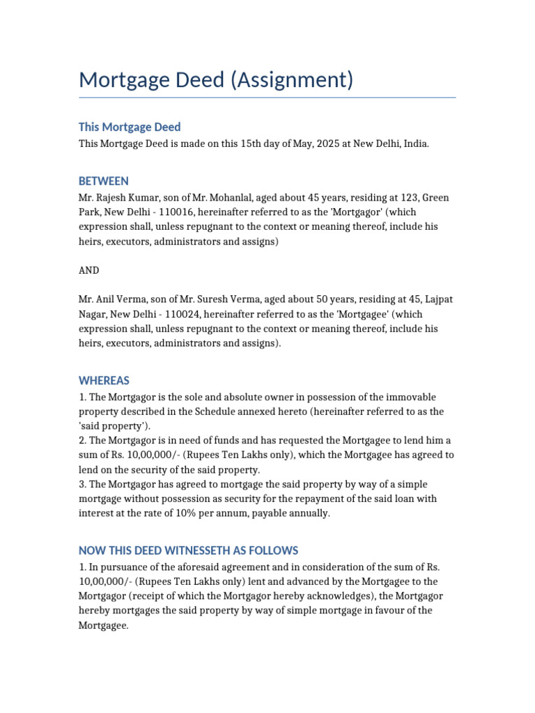 Complete Mortgage Deed Assignment | PDF | Mortgage Law | Mortgages