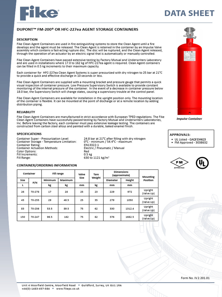 IV220101 FM-200 Containers ULFM | PDF | Valve | Actuator