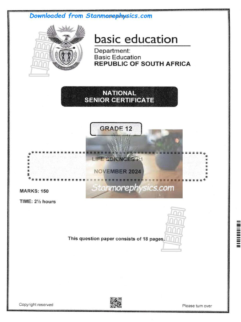 NSC Life Sciences Grade 12 November 2024 P1 and Memo | PDF | Anatomy ...