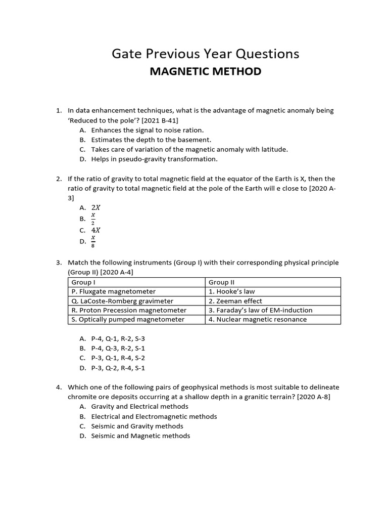 Magnetic Method GATE PYQ | PDF | Earth's Magnetic Field | Magnetometer
