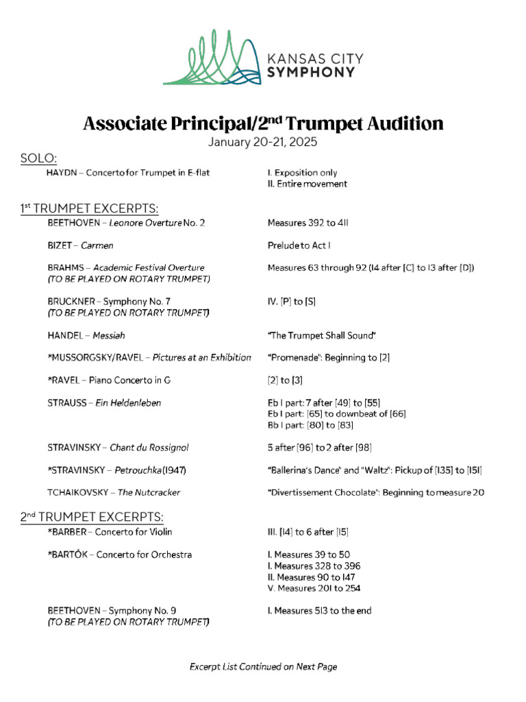 AP Trumpet 2025 Rep List Non Rental Excertps | PDF