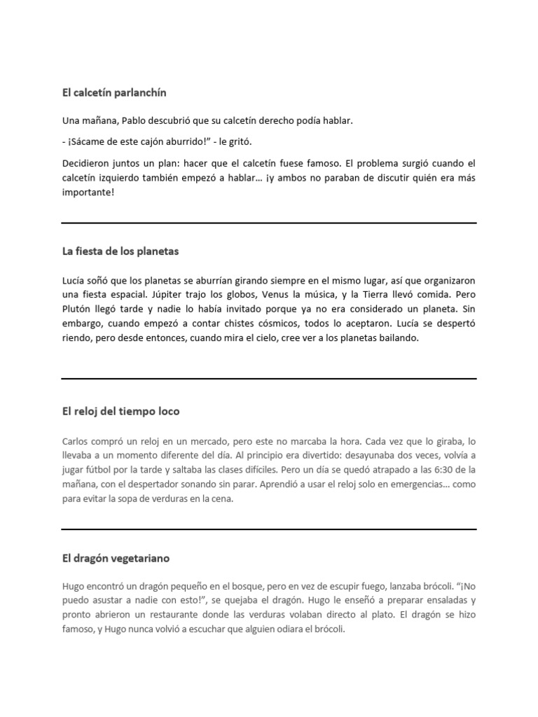 8 Pequeños Cuentos para Entretener y Revisar Tareas | PDF