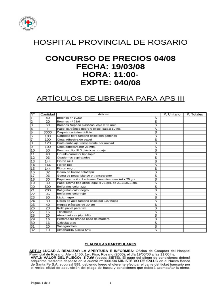 Concurso de Precios: Artículos de Librería APS III | PDF | Moneda