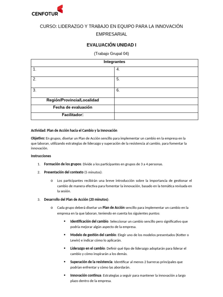 Trabajo Grupal 4 - Unidad I | PDF | Liderazgo | Innovación